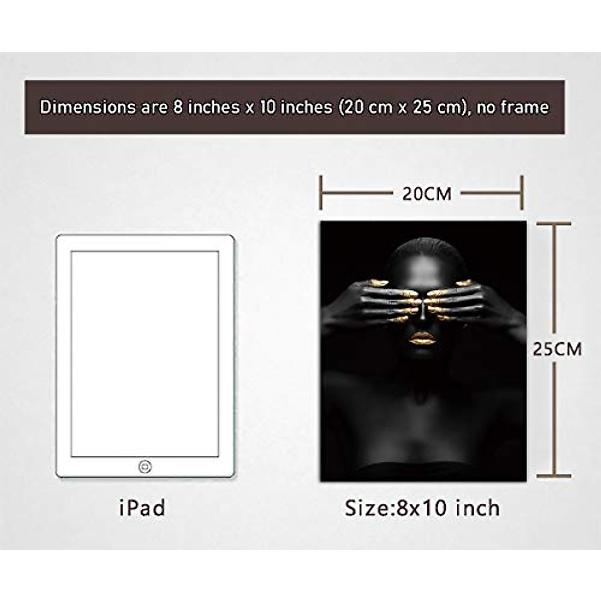 African American Wall Art Painting Black Woman Fashion Pop Gold Earrings Necklace Black Set of 4 (8”X10” Canvas Picture) Pretty Girl Room Poster Art Painting Bedroom or Room for Home Decor No Frame