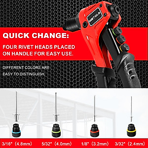 WETOLS Rivet Gun Kit with 200 Blind Rivets(04/07/2024 Upgraded) Pop Rivet Gun Kit with 4 Interchangeable Rivet Heads and 4 Drill Bits, Manual Single Hand Riveter with Sturdy BMC Carrying Case