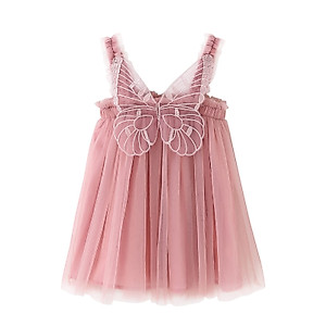 Baby Girls Layered Butterfly Tulle Tutu Dresses Toddler Cotton Tutu Sleeveless Princess Dress(Dark Pink, 5 Years)