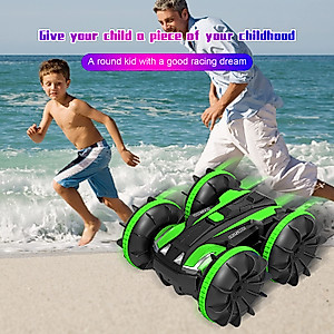 ShuQiaoSi Amphibious RC Car Remote Control Boat for Kids,Water Land Beach Car 2.4 GHz 4WD RC Stunt Truck Toys for 6-12 Year Boys Girls Christmas Birthday Gifts