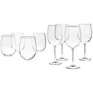 Amazon Basics Stemless Wine Glasses (Set of 4), 15 oz & All-Purpose Wine Glasses, 19-Ounce, Set of 4