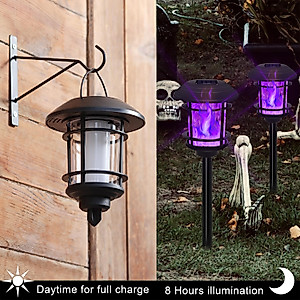 Dynaming 6 Pack Solar Flame Torch Lights Outdoor, Dual Use Flickering Purple Flame Garden Light, Hanging Lantern, Auto On/Off & Waterproof Halloween Lighting for Lawn Patio Yard Walkway Driveway