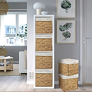 Wicker Storage Basket - 6 pcs Large Cube Water Hyacinth Hand Woven Baskets for Storage Organizing, Foldable Wicker Laundry Baskets Bins with Linings, Nature Decorative Book Shelf Pantry Gift Baskets