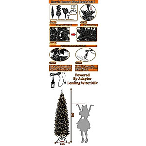 6 Ft Prelit Black Halloween Christmas Tree, 240 LED Warm Lights, 658 Thick Branch Tips, Fire-Resistant, UL Plug, Metal Stand, Hinged Pencil Xmas Tree Christmas Decorations Home Indoor Outdoor