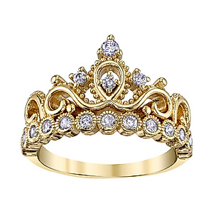 Guliette Verona Sterling Silver Princess Crown Ring (Yellow Gold Plated) (11)