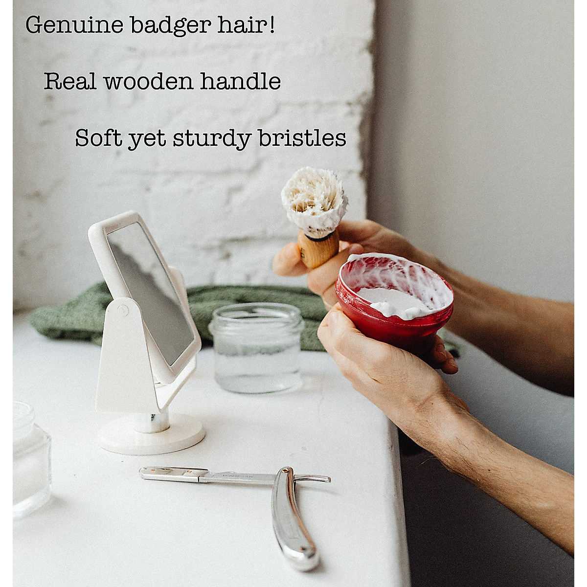 Iconikal Wood Handled Badger Hair Shaving Brush, 2-Pack Aeorsol-Free Shaving Cream