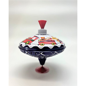 Classic Music Box Spinning Tin Top Toy from KsmToys by Bolz. The Funny Buzzing Hum Gets Louder As The Top Spins Faster, 7.5" x 7.5" x 7.5" Ages 18 m+