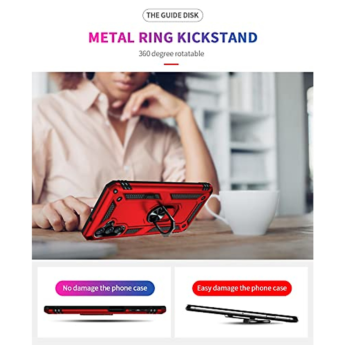 YZOK for Galaxy A13 5G Case,with HD Screen Protector,[Military Grade] Ring Car Mount Kickstand Hybrid Hard PC Soft TPU Shockproof Protective Case for Samsung Galaxy A13 5G (Red)