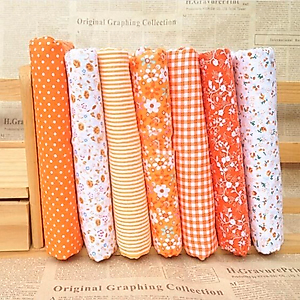 7Pcs Multicolor Cotton Craft Fabric Bundle Squares Patchwork DIY Sewing Scrapbooking Quilting Floral Dot Pattern Craft and Hobby Fabric 10" x 10" (25cm x 25cm)