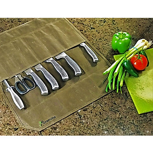 GramVine Professional Chef’s Knife Roll, Waxed Canvas Roll Foldable Knife Culinary Bag Wrap, Kitchen Knives Holder Organiser, Utensils Wrap Bag, Travel Tool Roll Pouch Storage