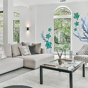 Comfy Hour Ocean Voyage with Sea Turtles Collection Coastal Ocean Sea Turtles Hanging Wall Art Decor Set (3 Pieces - Large), Outdoor or Indoor, Metal and Glass, Green