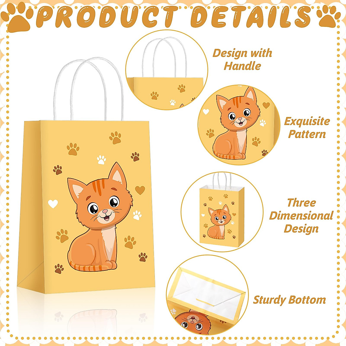 Zhanmai 24 Pcs Cat Goodie Bags Cat Party Favor Kitty Gift Bags with Handles Cat Candy Treat Paper Bags for Kids Cat Birthday Party Decoration Supplies for Pet Adoption