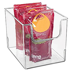 mDesign Modern Plastic Open Front Dip Storage Organizer Bin Basket for Kitchen Organization - Shelf, Cubby, Cabinet, Cupboard, and Pantry Organizing Decor - Ligne Collection - Clear