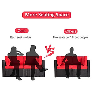 J-SUN-7 7pcs Patio Furniture Set, Outdoor Backyard Sets PE Rattan Sectional Sofa Set with Coffee Table and Cushions, Garden Wicker Sofa Set, Dark Blue