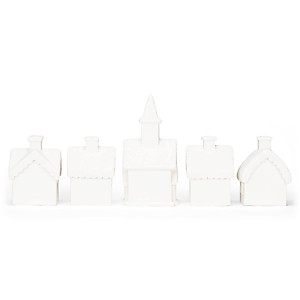 Mark Feldstein & Associates Winter Village with Barn White Unglazed Porcelain Holiday Pre Lit LED Figurines, Set of 11, 5 Inch