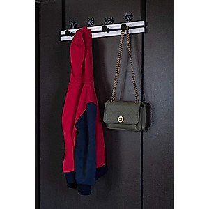 Creathome Over The Door Rail with 4 Peg Hooks, Lovely Cat Pattern, Black and White Style