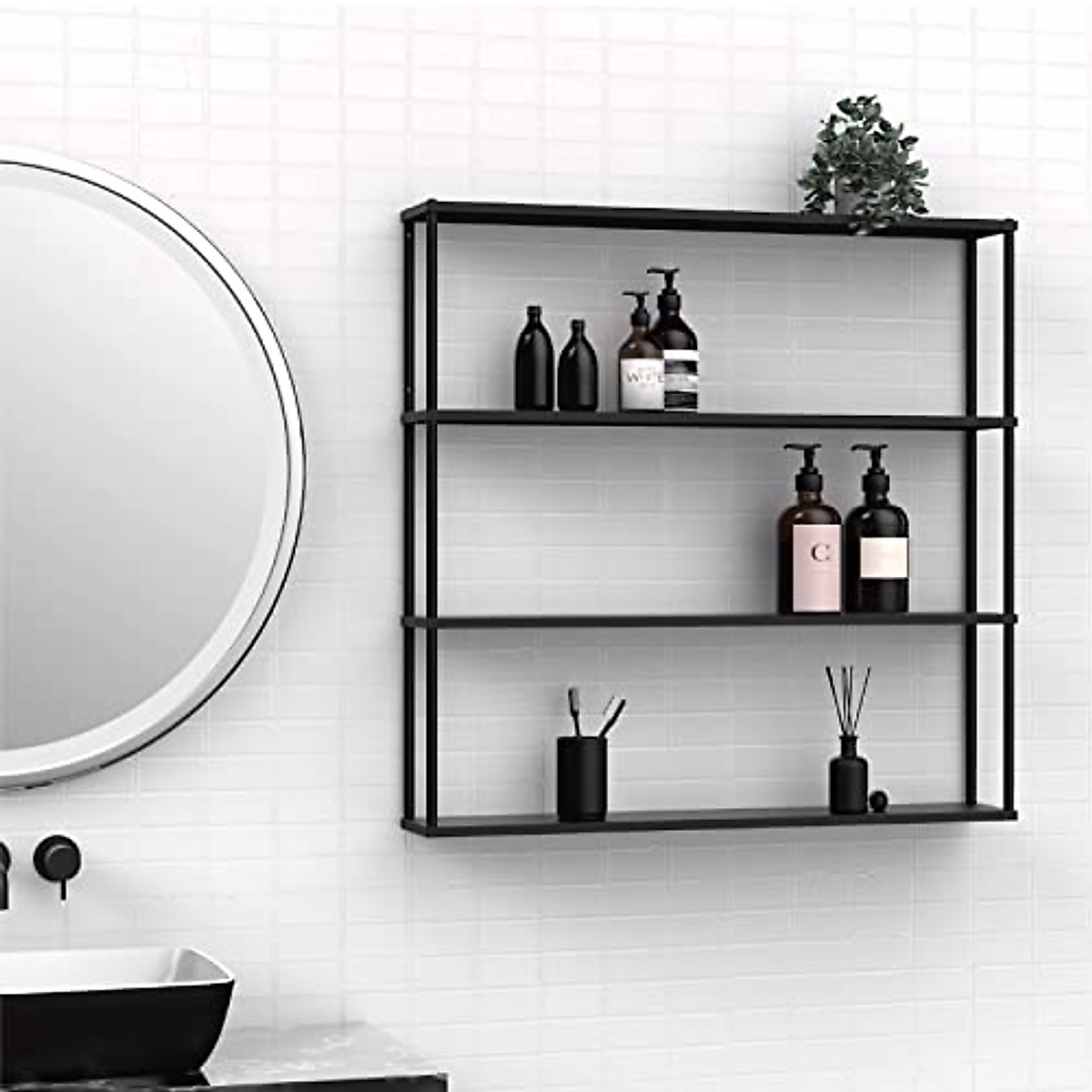 Mango Steam Wall-Mounted Steel Shelving Unit for Kitchen, Storage or Display Use -36 H x 36 W x 6 D Inches- Black -