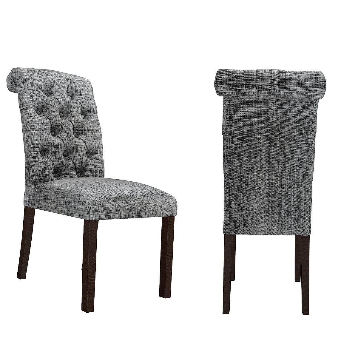 Augensternchen Dining Chair, Dining Room Upholstered Chair with Tufted Back and Solid Wood Legs, for Home Kitchen and Restaurant, Soft Beige Linen Material, Set of 2 (Gray)