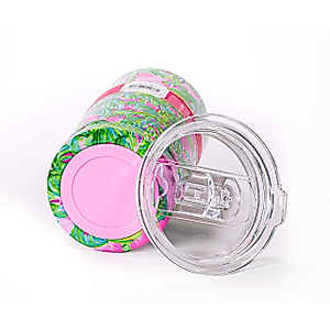 Lilly Pulitzer 20 Oz Insulated Tumbler with Lid, Pink/Green Stainless Steel Travel Cup, Double Wall Metal Tumbler, Suite Views