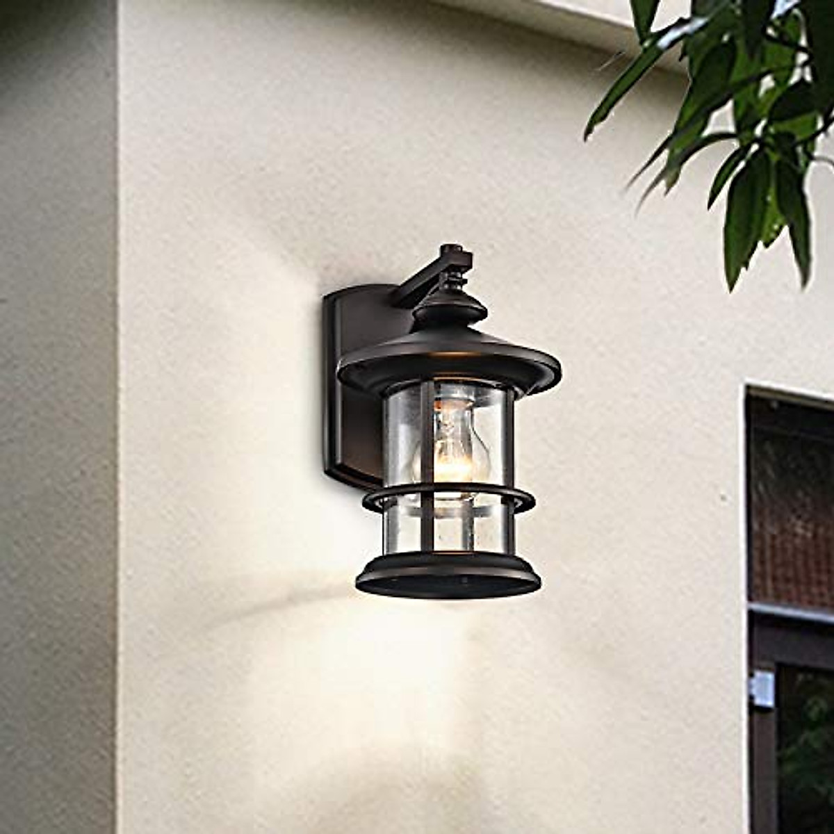MICSIU Oil Rubbed Bronze Outdoor Light Fixture Wall Mount, Exterior Wall Mounted Light Fixture with Clear Seedy Glass, 10" Exterior Lights for House, Front Porch, Patio, Backyard