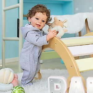 ROSHUAN Reborn Baby Boy 22 inch Anatomically Correct Baby Boy Doll Silicone Full Body Realistic Boy Toddler Baby Dolls Curly Hair with Teeth for Boys Girls Gift