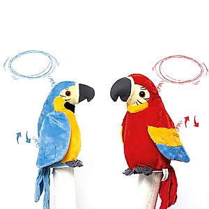 Talking Macaw Parrot Repeat What You Say Stuffed Animal Plush Toy Electronic Record Animated Bird Shake Wings Speaking Parrot Pet Plush Interactive Toys for Kids Boys Girls Christmas Birthday Gift