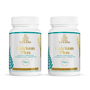 TURNER Calcium Plus, All-Natural Marine Calcium Supplement, with UAF1000+ Super Antioxidant, Magnesium + Vitamins K2 & D3, Supports Bone Density & Joint Health, 2 Bottles, 180 caps, 2 Month Supply