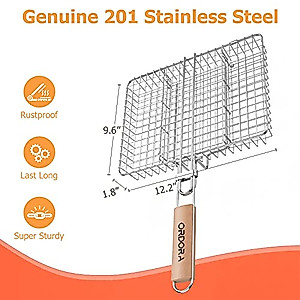 ORDORA Grill Basket, Fish Grill Basket, Rustproof Stainless Steel BBQ Grilling Basket for Meat,Steak, Shrimp, Vegetables, Chops, Heavy Duty Grill Basket Outdoor Grill Accessories