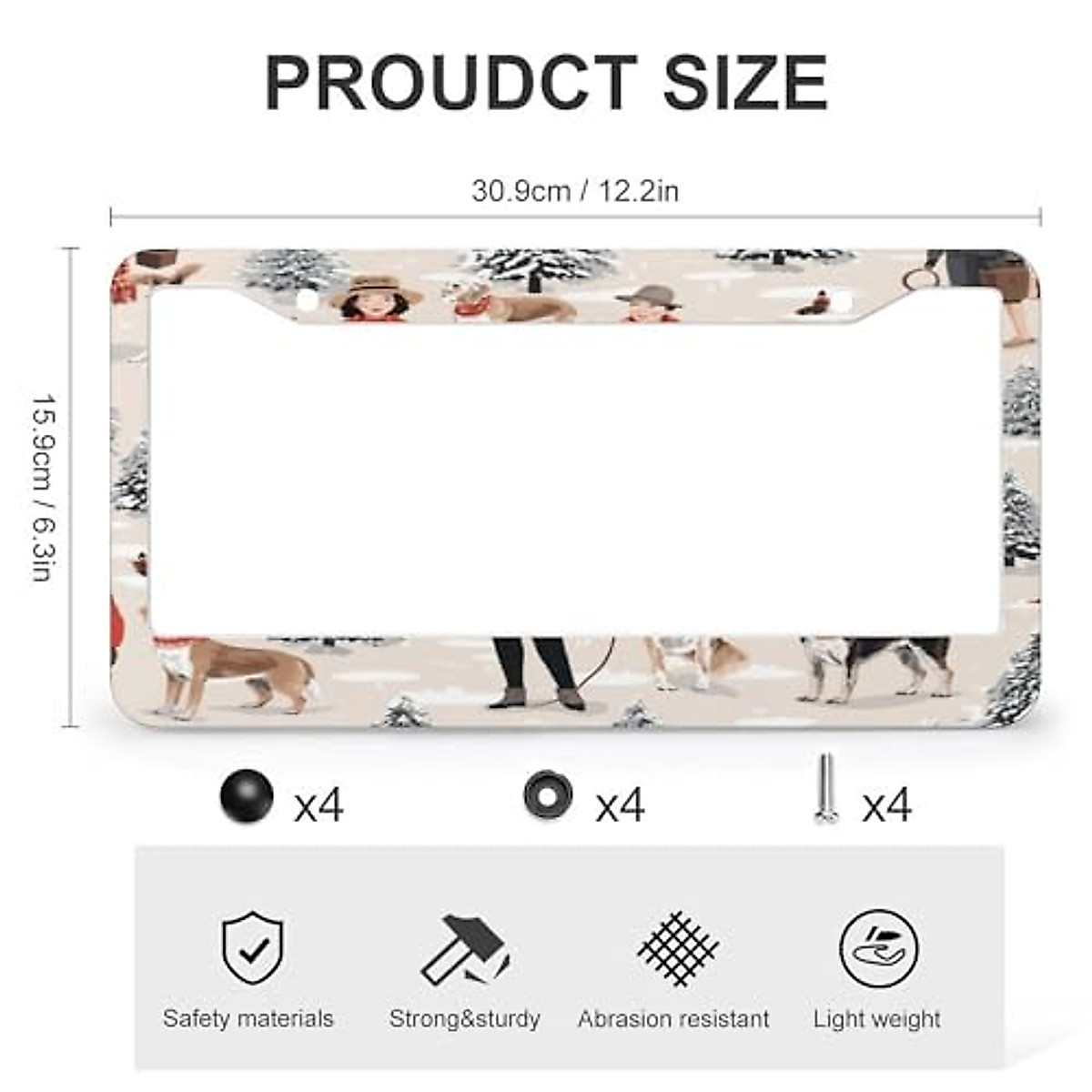 Family in Coats Wearing Santa Hats License Plate Frames 2 Pcs Set Personalized Family Christmas Car Accessories Fits All Car 2 Hole Aluminum License Plate Cover with 2 Holes and Screws