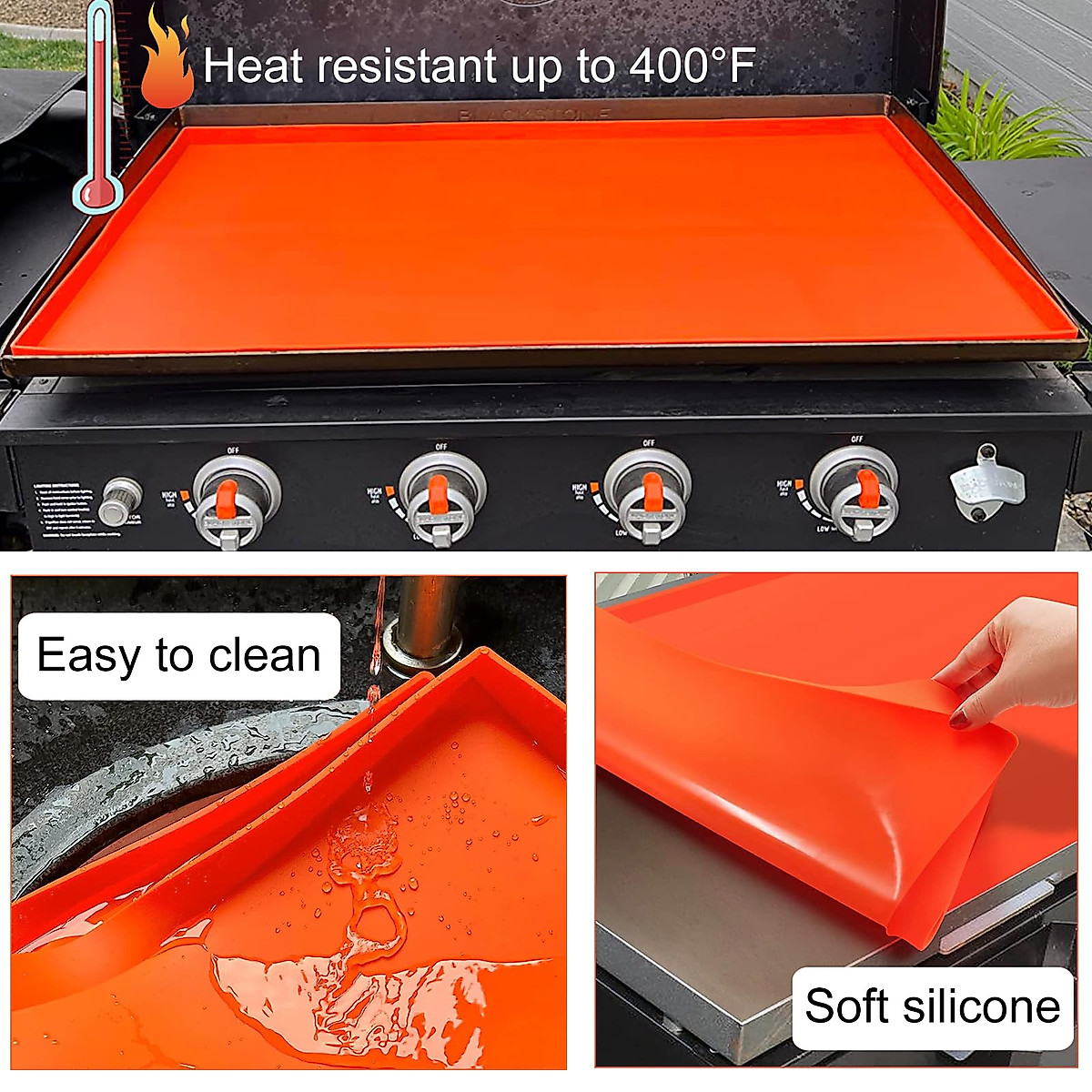Mataytate 36" Griddle Mat Silicone for Blackstone,Heavy Duty Food Grade Silicone Mat,Reusable Griddle Partner Fits Grill Accessories,All Season Waterproof Cooking Protective Mat Rust BBQ Grill Mat