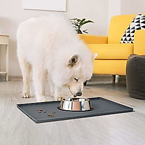EIOKIT Dog Food Mat,Silicone Waterproof Dog Cat Food Tray,Non Slip Pet Bowl Mats Placemat,Size:(18.5" x 11.5") 0.6",(24" x 16") 0.6",(28" x 18") 0.8",(32" x 24") 1" Raised Edge