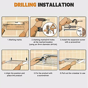 Laundry Drying Rack Collapsible, Wall Mounted Retractable Clothes Rack 33" Long 14" Wide, Capacity 30 Pounds 99.99% Aluminum Rods, Space Saving Drying Rack with Laundry Hooks