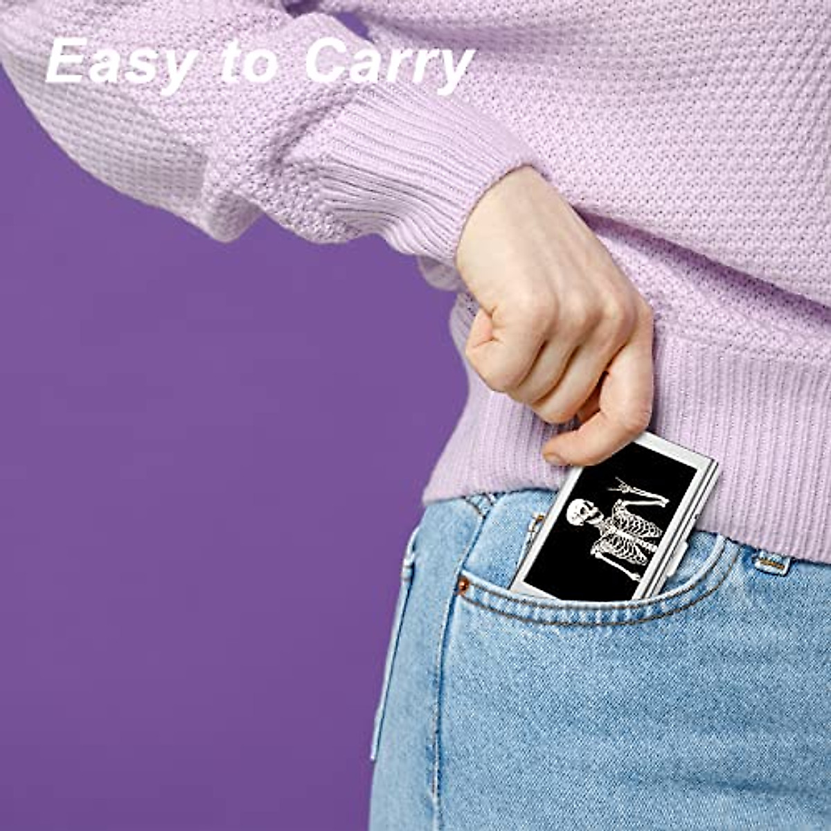 Rouidr Credit Card Holder, Small Slim RFID Credit Card Wallet, Metal Business Case ID Case for Women Men, Skull