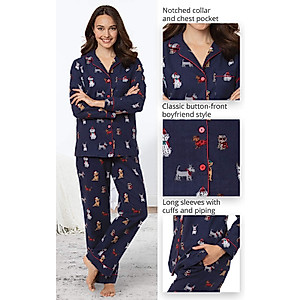 PajamaGram Womens Flannel Pajamas - Women's Dog Pajamas, Navy, MD