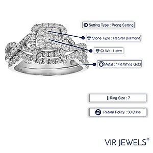 Vir Jewels 1 cttw Diamond Wedding Engagement Ring Set 14K White Gold Composite Bridal Size 7
