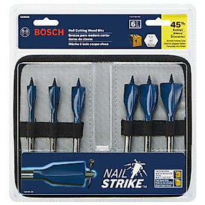 BOSCH NS5006 6-Piece Nail Strike Wood-Boring Spade Bits Assorted Set with Included Pouch Optimized for Wood and Wood with Nails