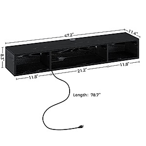 Rolanstar TV Stand with Power Outlet, Floating TV Stand with RGB Lights, 47.2" Wall Mounted TV Shelf, Black Media Console with Storage Shelf, Entertainment Shelf Under TV for Living Room, Bedroom