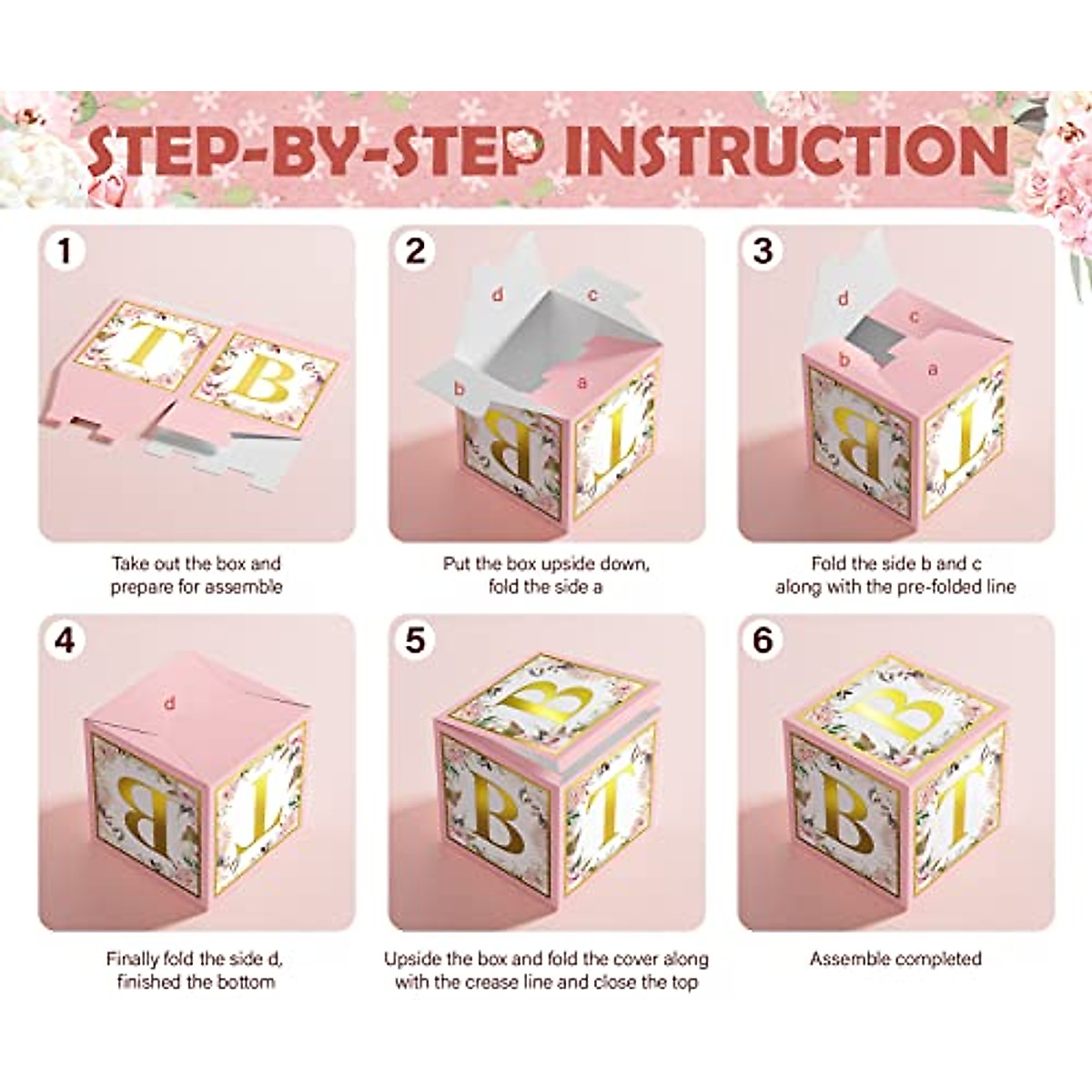 Floral Bridal Shower Decorations - 69 PCS Bachelorette Party Supplies Includes 5 PCS Bride Balloon Block Box with Bridal to Be Letters & Pink Rose Gold Balloon Garland Kit for Engagement Wedding Decor