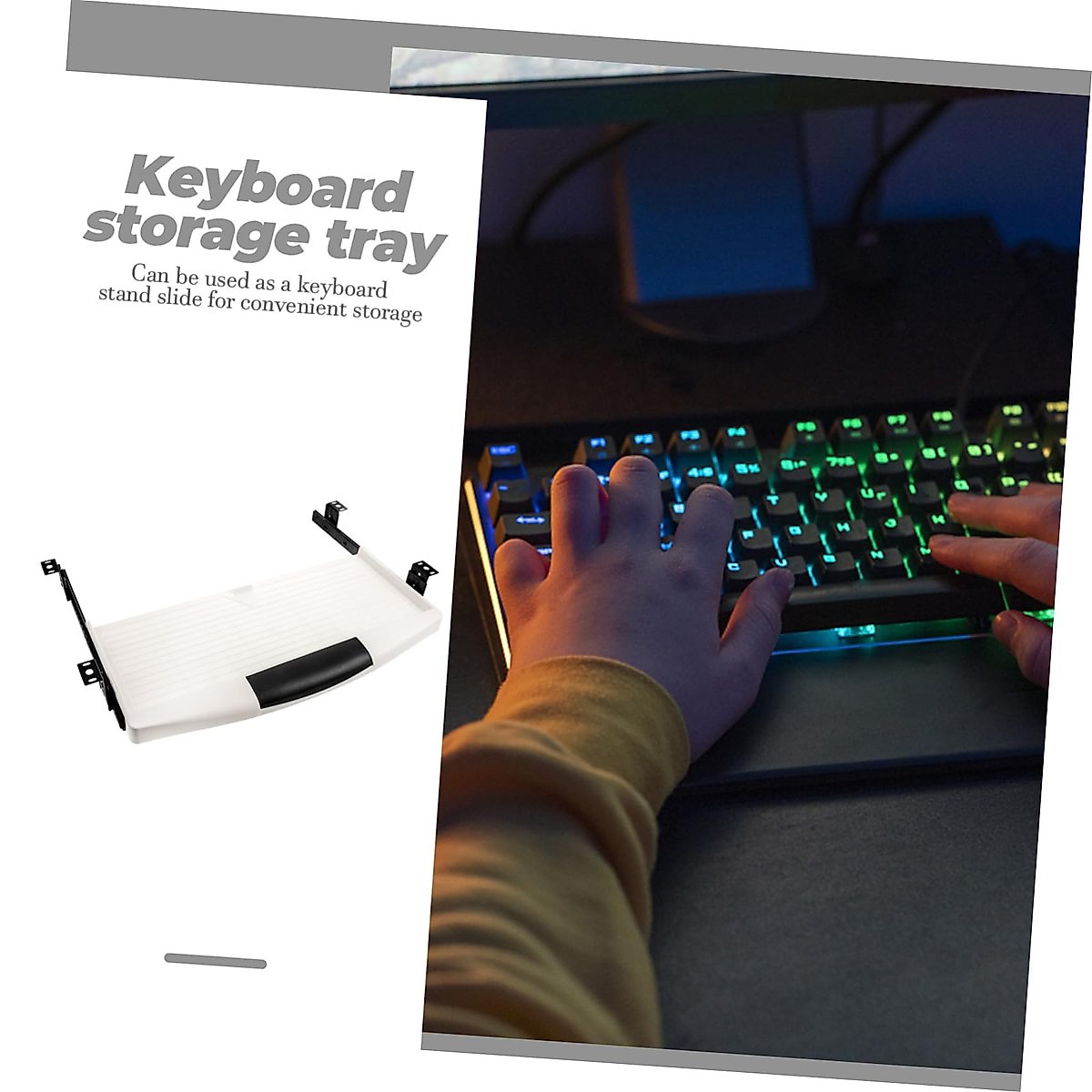 Housoutil Abs Plastic Keyboard Tray Keyboard Guide Rail Computer Desk Accessory Side Mount Keyboard Storage