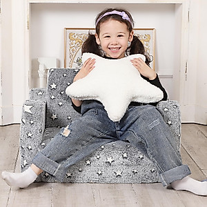 MOMCAYWEX Star Glow in The Dark Toddler Couch, 2-in-1 Toddler Soft Couch Fold Out with Star Pillow, Convertible Sofa to Lounger for Girls and Boys, 1-Seat