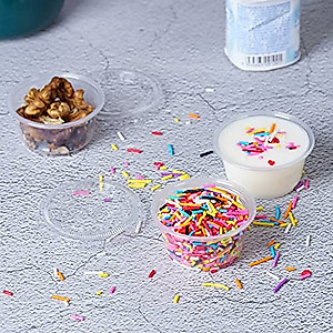 [500 sets - 2oz] Disposable Plastic Souffle/Portion Cups with Lids Bulk Perfect for Shot Glasses, Condiments, Toppings, Dressings, Sampling