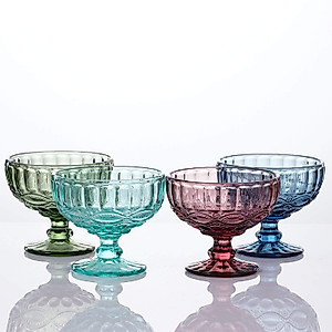 VanEnjoy Green Vintage Pressed Pattern Glass Ice Cream Cups/Dessert Bowls - Set of 4,12 Oz