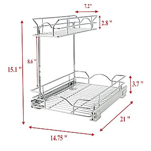 OCG Under Sink Cabinet Organizer Two Tier Pull Out Shelf (14.75W x 21D), Under Sink Sliding Shelf for Kitchen Bathroom Cabinet 2 Tier Chrome