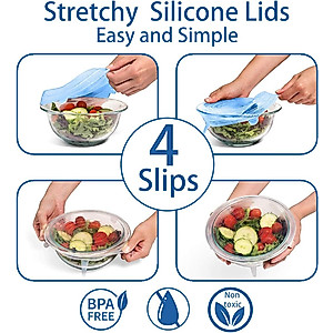 YAZJIWAN Silicone Stretch Lids, Durable & Eco-Friendly Elastic Lids Reusable Heat Resistant Various Sizes Cover for Bowl (Blue+white-12pack)