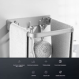 Apexare Wall Folding Towel Racks, Multifunctional Collapsible Bathroom Towel Rack Holder with Hooks, Black Aluminum Wall Mounted Storage Shelf, for Home, Bathroom, Kitchen