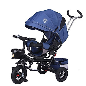 ZWJ-Children Tricycle Kid Trike Foldable Kids Trike, Portable Tricycle with Rotating Seat, 3 Wheel Toddlers Children Bike, 8 Months to 6 Years Old (Color : Blue)