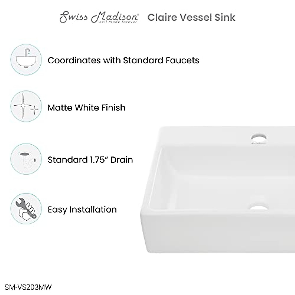 Swiss Madison SM-VS203 Claire 20" Rectangle Vessel Sink