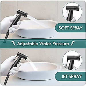 【Upgrade】Brass Handheld Bidet Sprayer for Toilet–Premium Stainless Steel Handheld Bidet Attachment for Toilet with 2 Water Adjustment, Perfect for Intimate Care, Cloth Diapers, Toilet Cleaner (Black)