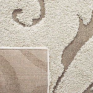 SAFAVIEH Florida Shag Collection Accent Rug - 4' x 6', Cream & Beige, Scroll Design, Non-Shedding & Easy Care, 1.2-inch Thick Ideal for High Traffic Areas in Foyer, Living Room, Bedroom (SG455-1113)