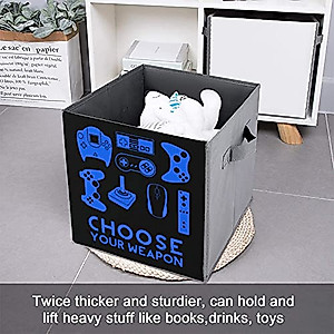 Nudquio Choose Your Weapon Gamer Folding Storage Bins High Capacity Basics Collapsible Fabric Storage Cubes Organizer with Handles One Size, White-style1
